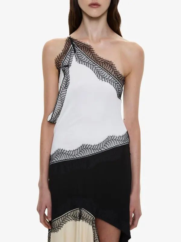 Christopher Esber Keira Split Lace One Shoulder Cutaway Dress