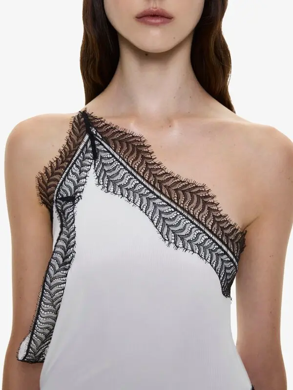Christopher Esber Keira Split Lace One Shoulder Cutaway Dress