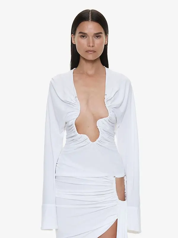 Christopher Esber Salacia Ruched Long Sleeve Top - White