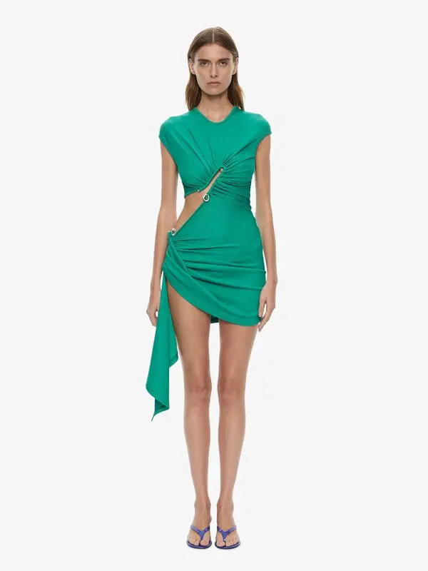 Christopher Esber Droplet Crystal Clasp Draped Tank Dress - Green