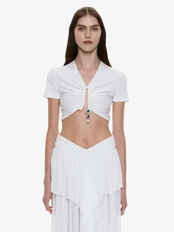 Christopher Esber Droplet Crystal Pendant Ruched Tee