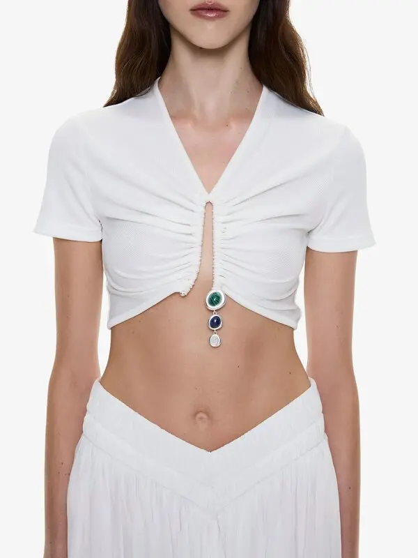 Christopher Esber Droplet Crystal Pendant Ruched Tee