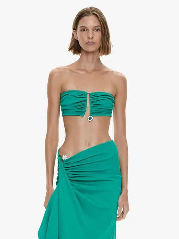 Christopher Esber Droplet Crystal Pendant Ruched Bandeau - Green