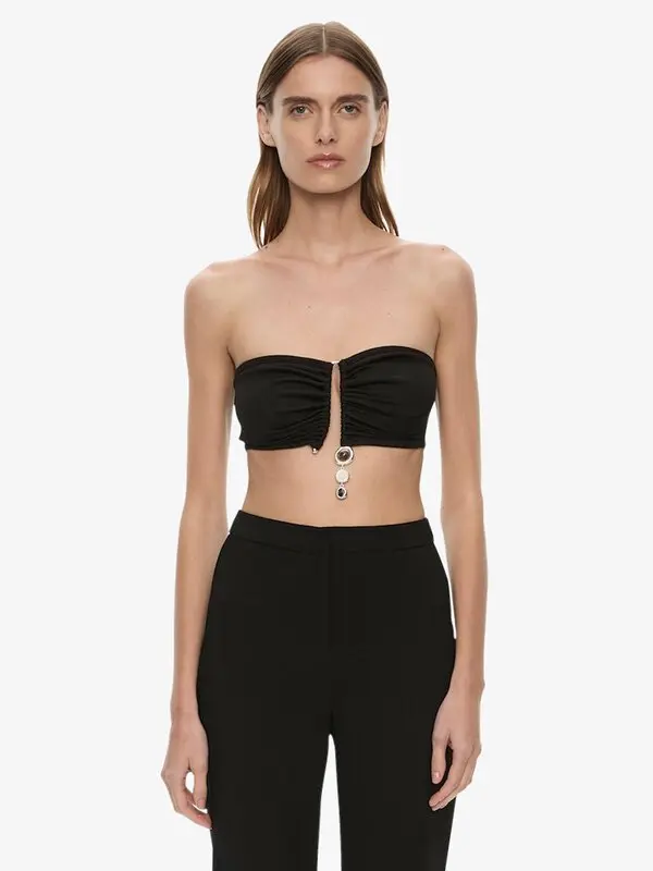 Christopher Esber Droplet Crystal Pendant Ruched Bandeau - Black