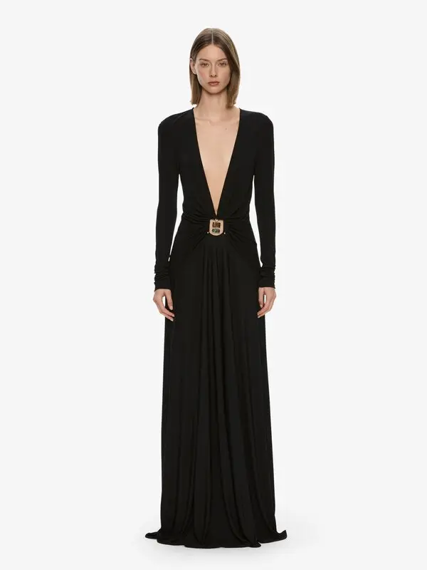 Christopher Esber Bezel Quartz Ruched Long Sleeve Maxi Dress - Black