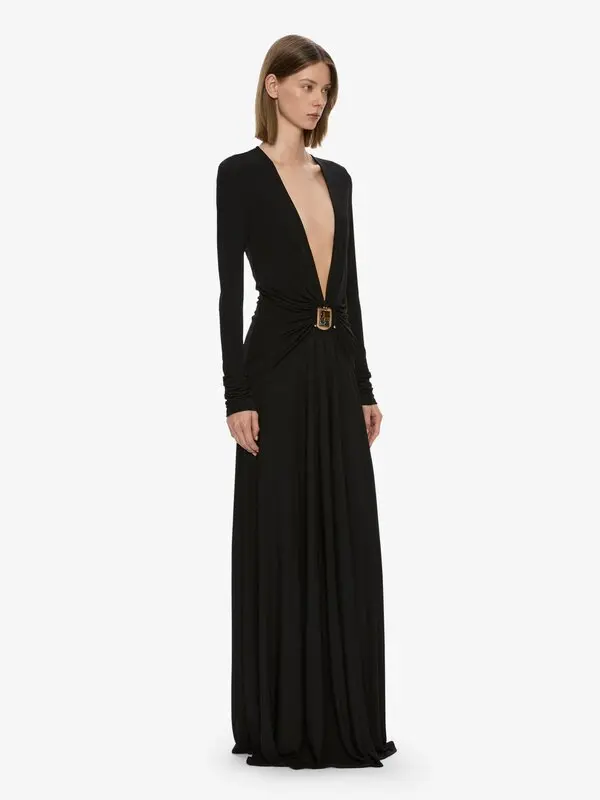Christopher Esber Bezel Quartz Ruched Long Sleeve Maxi Dress