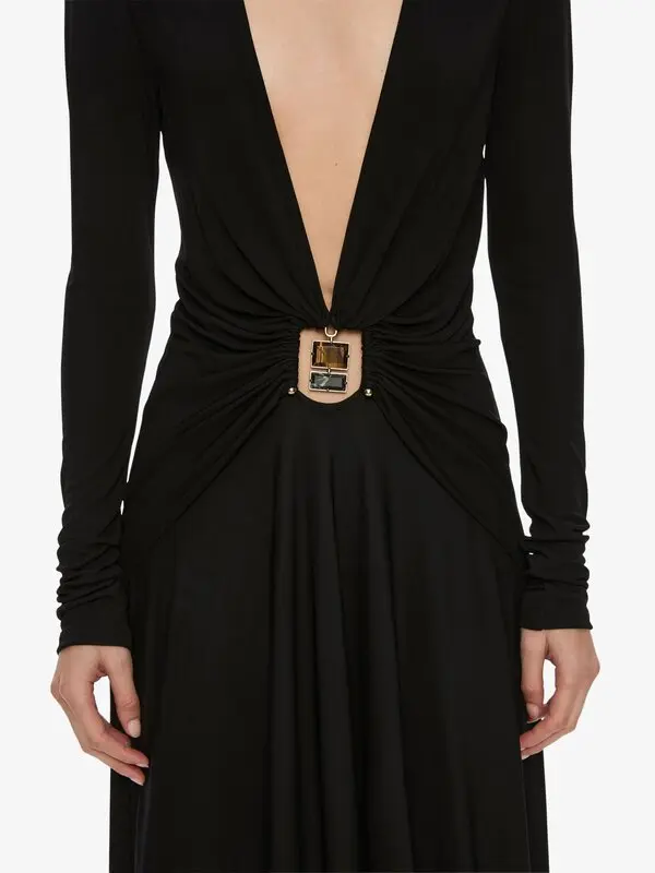 Christopher Esber Bezel Quartz Ruched Long Sleeve Maxi Dress