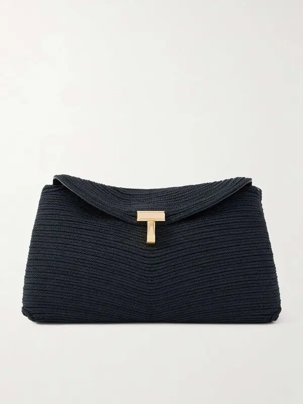 TOTEME Mini T-lock Leather-trimmed Woven Clutch