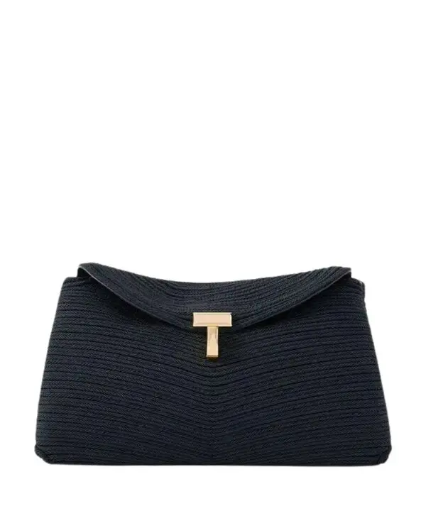 TOTEME Mini T-lock Leather-trimmed Woven Clutch - Black