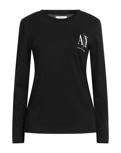 Armani Exchange Long Sleeve Crewneck Cotton T-shirt With Logo Print - Black