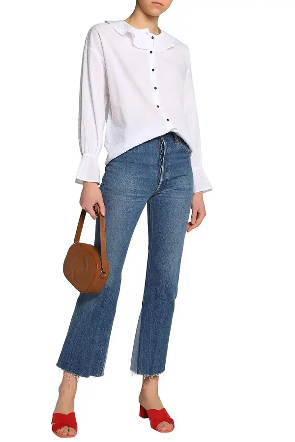 M.I.H JEANS Ruffletrimmed Fil Coupé Cotton Blouse