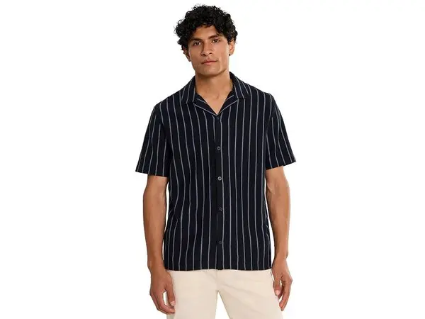 Vince Striped Terry Short Sleeve Cabana Clothing Coastal Combo - Black