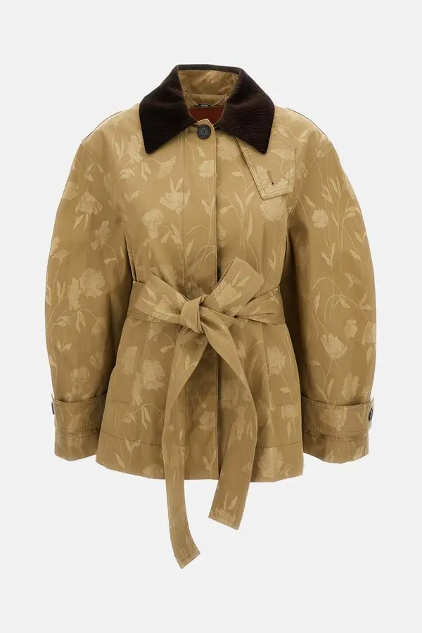 Erdem Oversize Poppy Cotton Jacquard Jacket With Belt