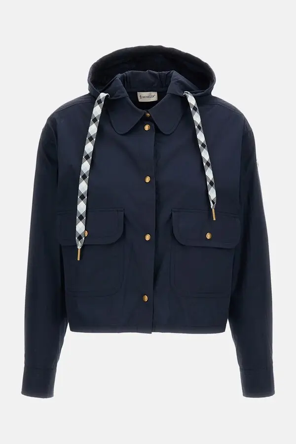 Moncler Cropped Jacket With Hood - Blu
