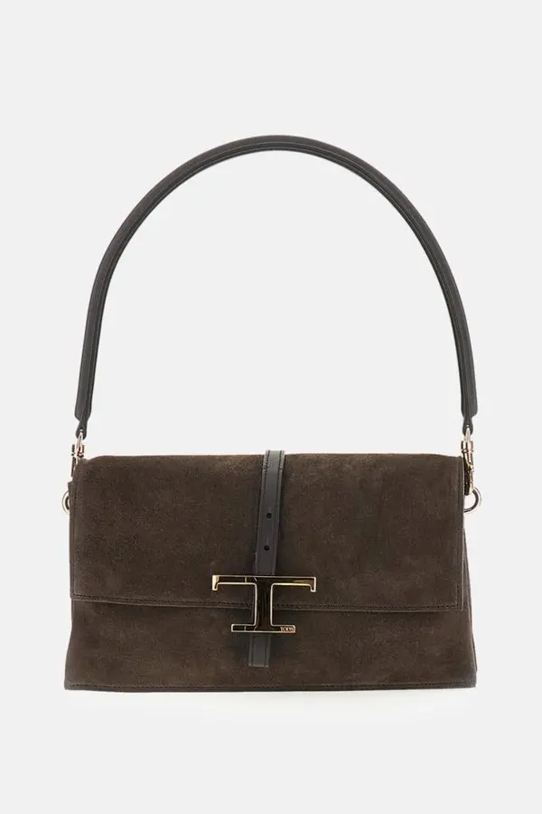 TOD'S T Timeless Mini Suede Flap Bag - Marrone