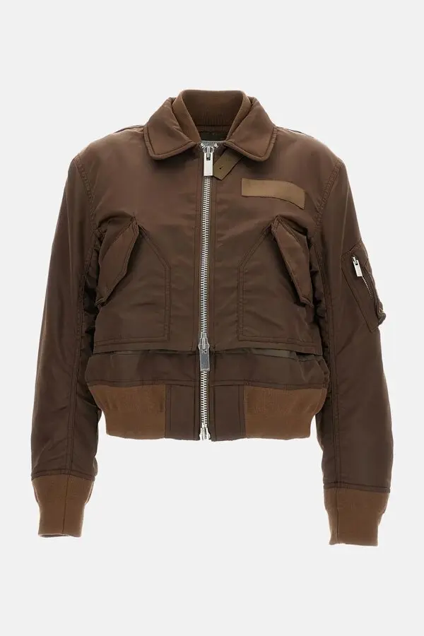 Sacai Nylon Twill Cropped Jacket - Marrone