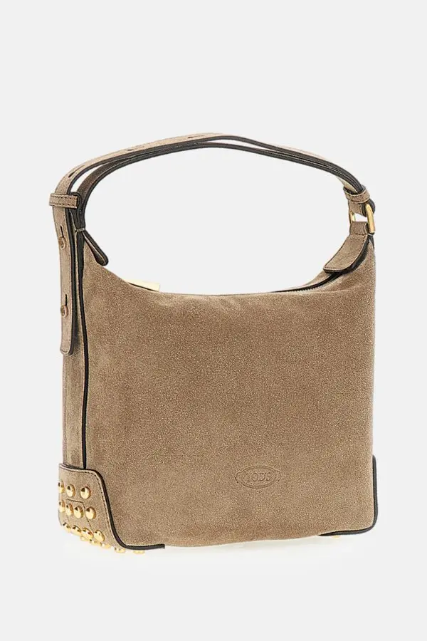 TOD'S Mini Suede Bag With Metal Dots - Beige