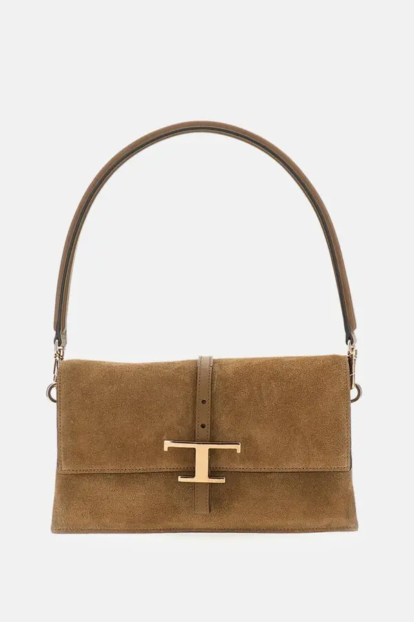 TOD'S T Timeless Mini Suede Flap Bag - Beige