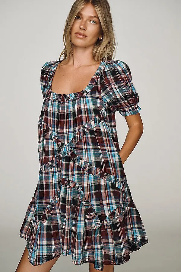 PILCRO Cotton Textured Mi Dress - Red Pattern