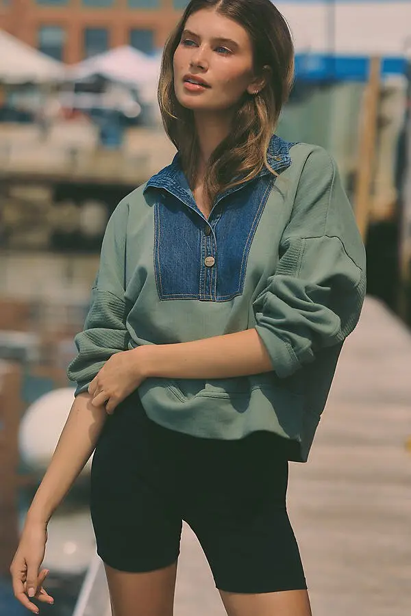 PILCRO 100% Cotton East-west Pullover - Green
