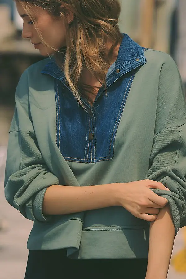 PILCRO 100% Cotton East-west Pullover - Green