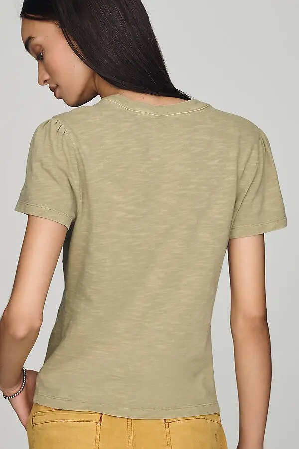 PILCRO Cotton Henley Tee - Cedar