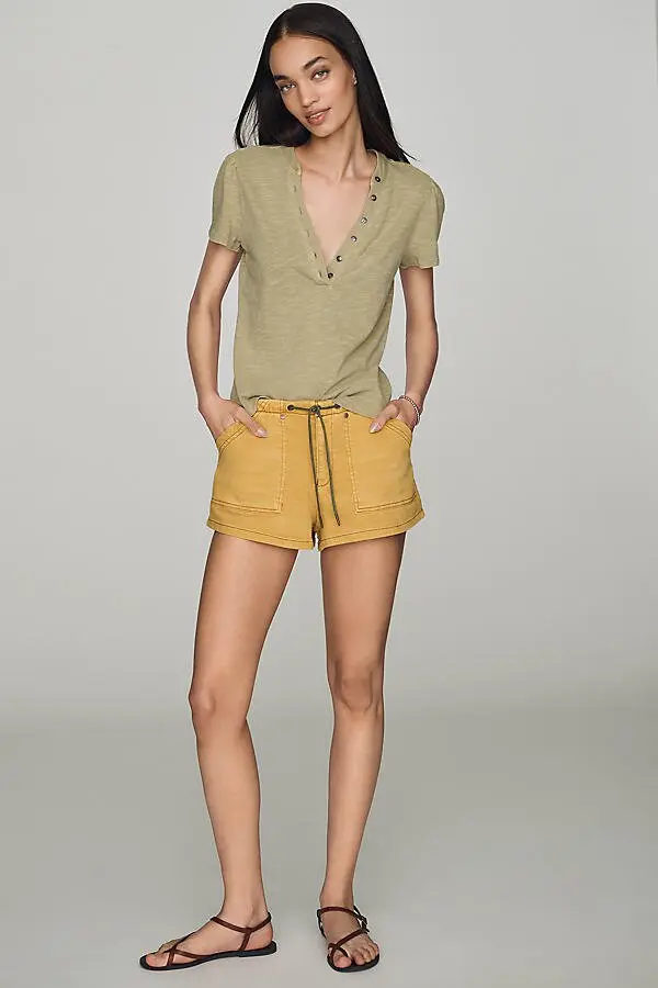 PILCRO Cotton Henley Tee - Cedar