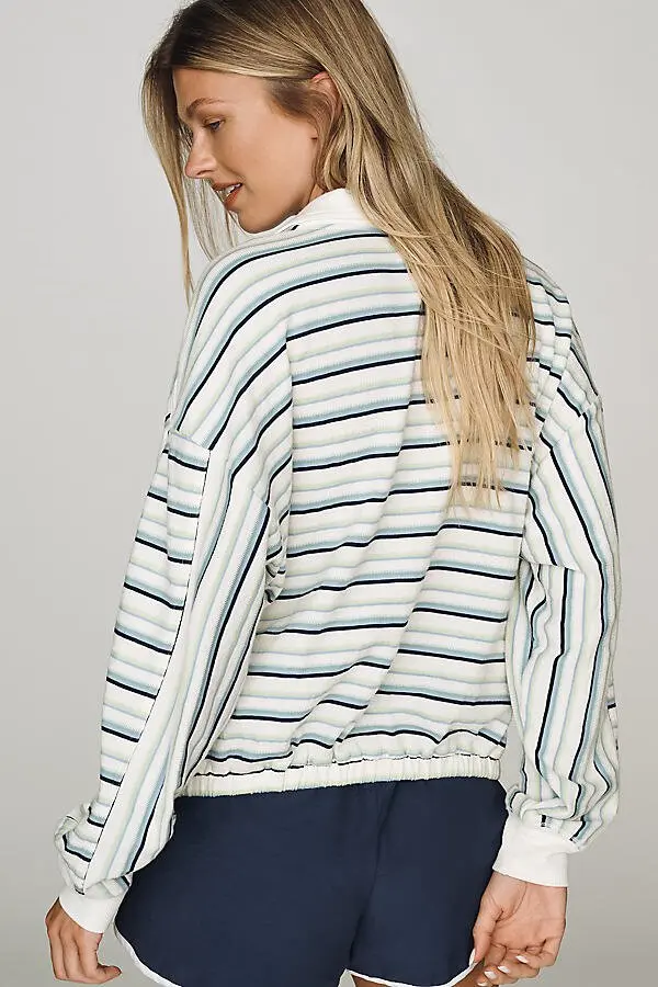 PILCRO Cotton Polo Top - White Stripe