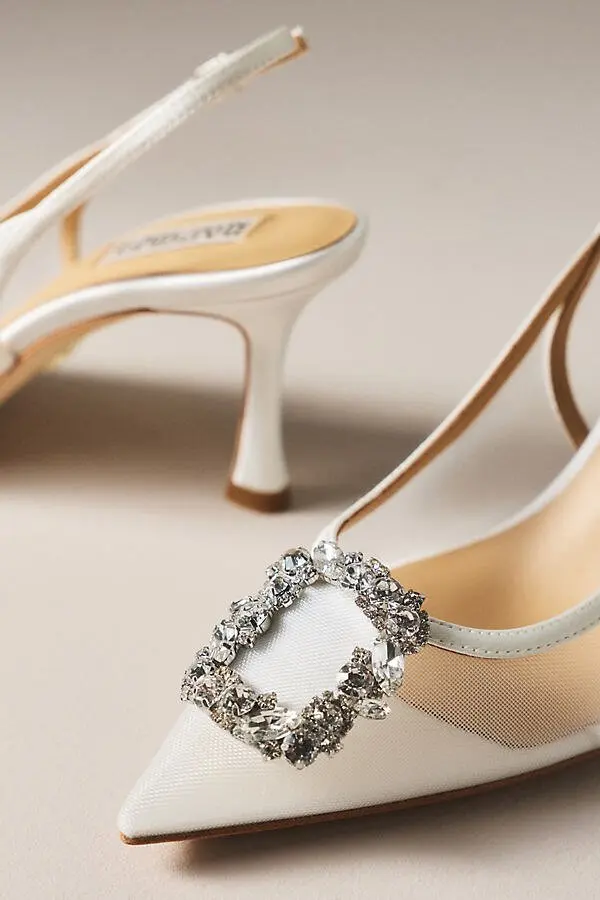 Badgley Mischka Yuta Mesh Slingback Pumps With Crystal Detailing