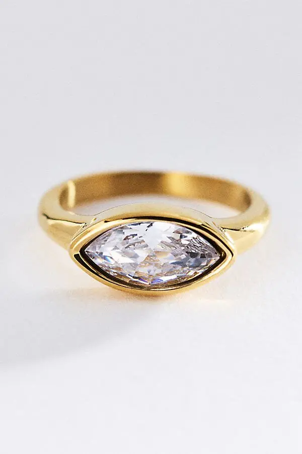 Anthropologie Bezel Oval Stone Ring - Gold