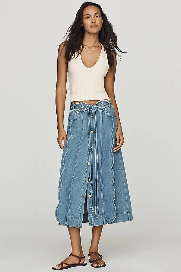 Farm Rio Ora Denim Midi Skirt