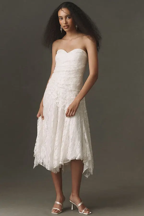 Bhldn Lace Strapless Midi Dress - Ivory