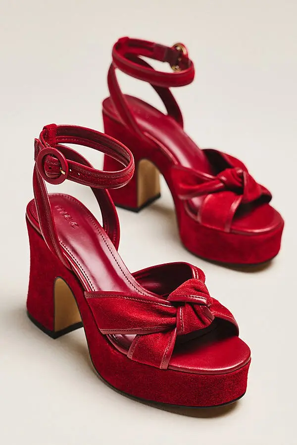 Maeve Knotted Suede Platform Sandals - Red