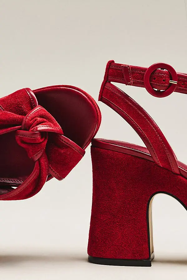 Maeve Knotted Suede Platform Sandals - Red