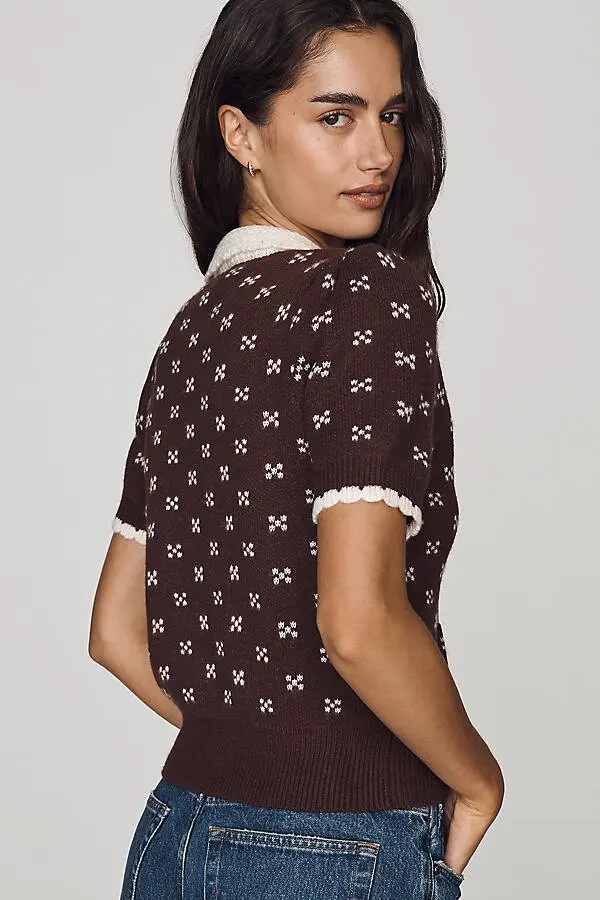 RAISONNEL Short-sleeve Collared Cardigan