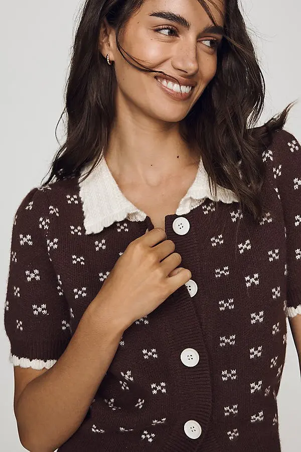 RAISONNEL Short-sleeve Collared Cardigan