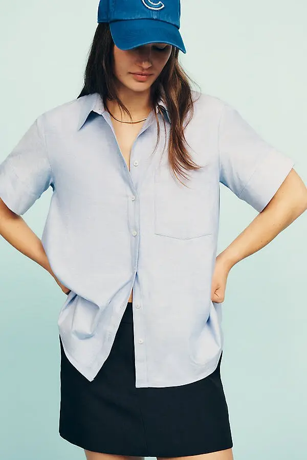 Maeve Short-sleeve Yoke Shirt Top - Blue