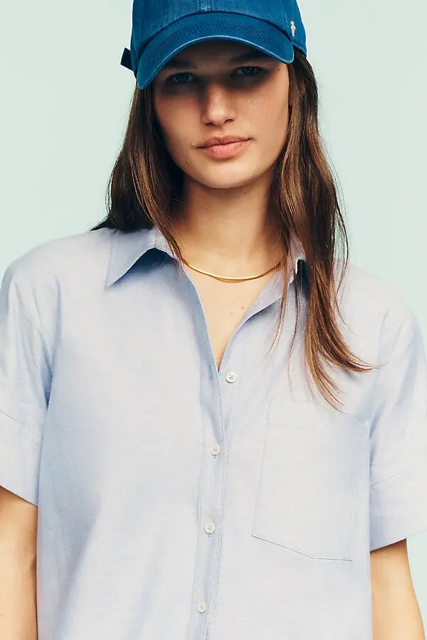 Maeve Short-sleeve Yoke Shirt Top - Blue