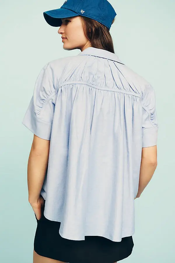 Maeve Short-sleeve Yoke Shirt Top - Blue
