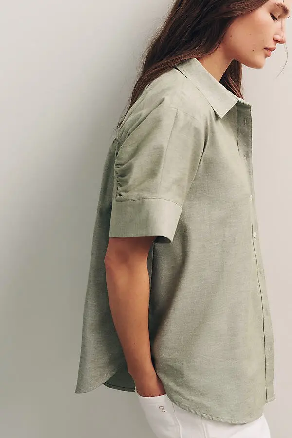 Maeve Short-sleeve Shirt Top With Back Yoke Detail - Green
