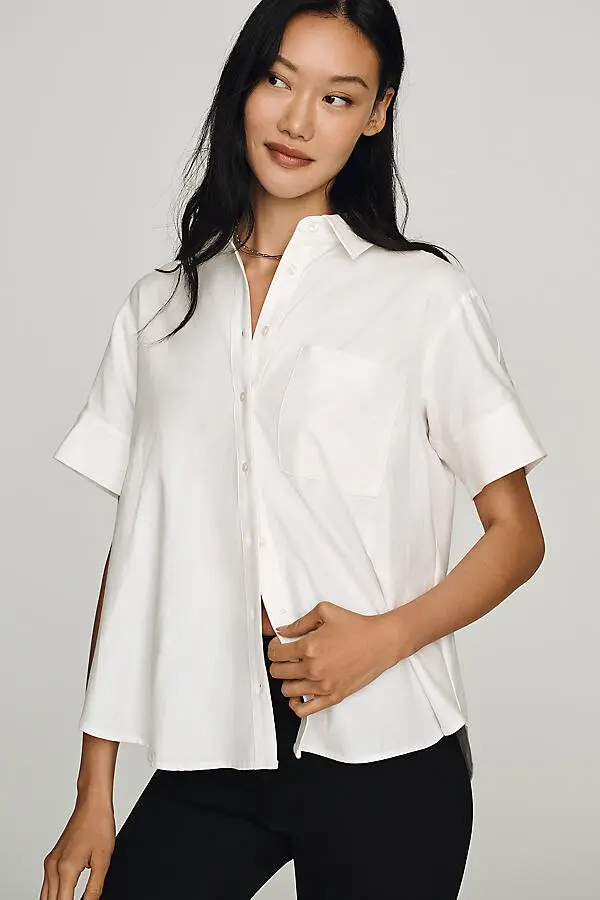 Maeve Short-sleeve Shirt Top With Back Yoke Detail - White