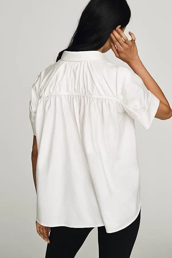 Maeve Short-sleeve Shirt Top With Back Yoke Detail - White