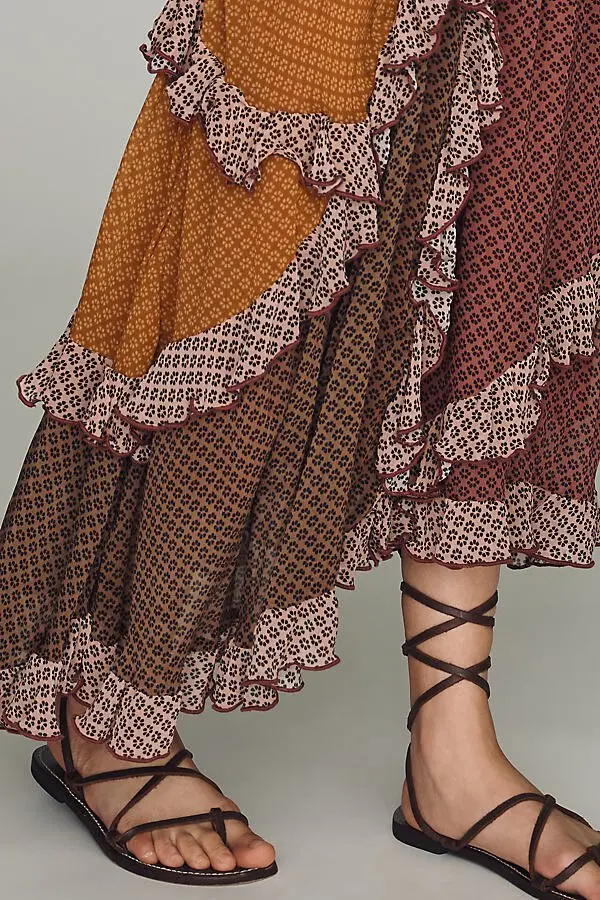 Anthropologie Patchwork Ruffle Midi Dress