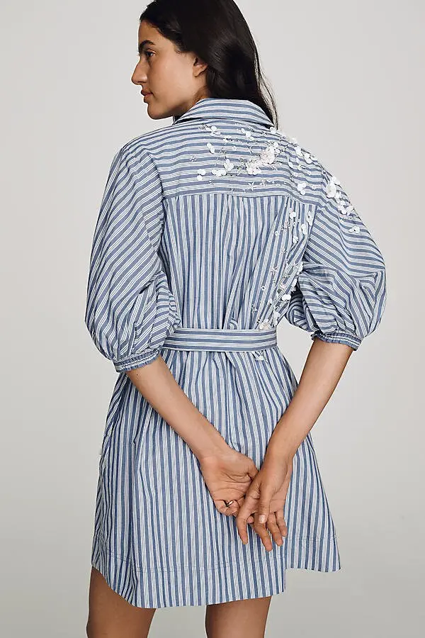 Maeve Mona Mini Shirtdress With Floral Embellishments