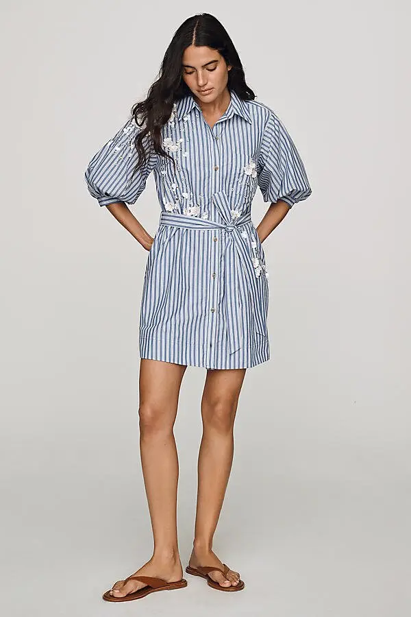 Maeve Mona Mini Shirtdress With Floral Embellishments