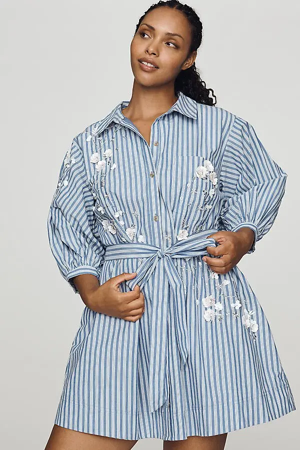 Maeve Mona Mini Shirtdress With Floral Embellishments