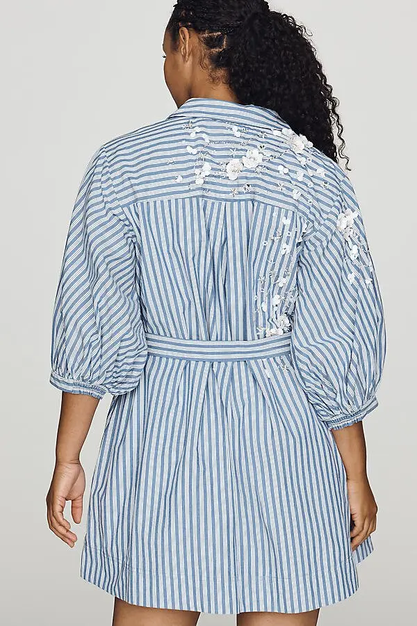 Maeve Mona Mini Shirtdress With Floral Embellishments