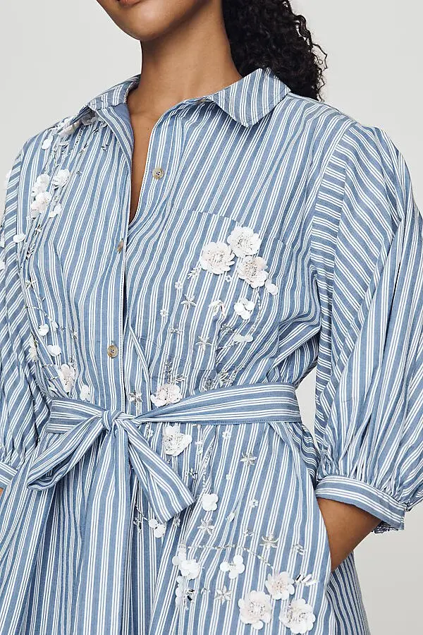 Maeve Mona Mini Shirtdress With Floral Embellishments