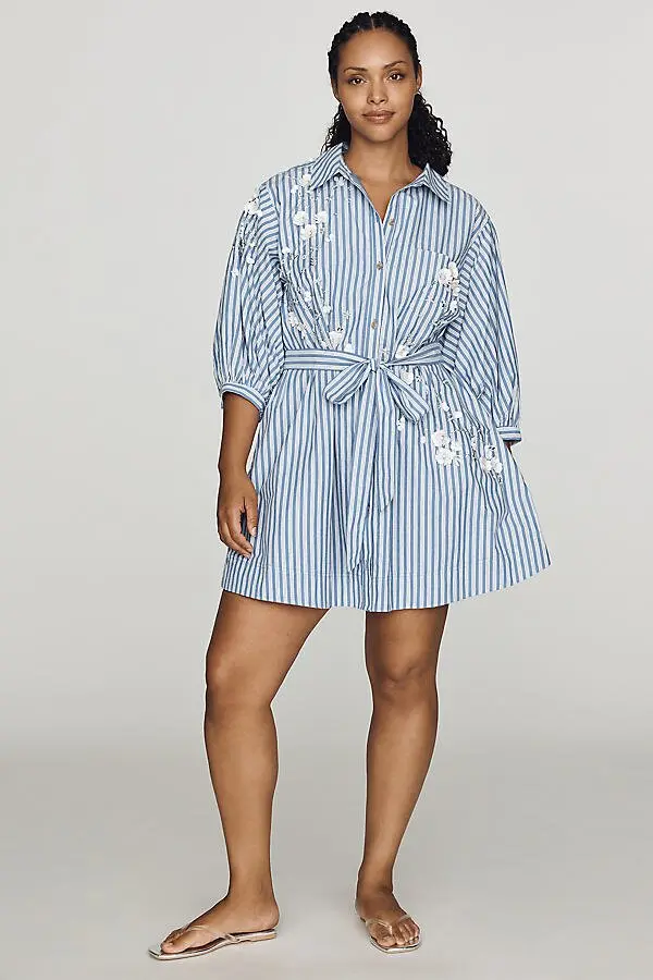 Maeve Mona Mini Shirtdress With Floral Embellishments