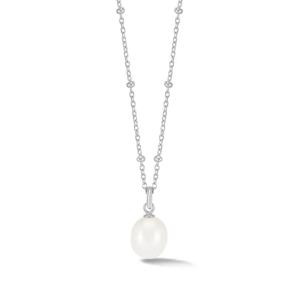 DOWER & HALL Small Oval White Pearl Pendant Necklace - Silver